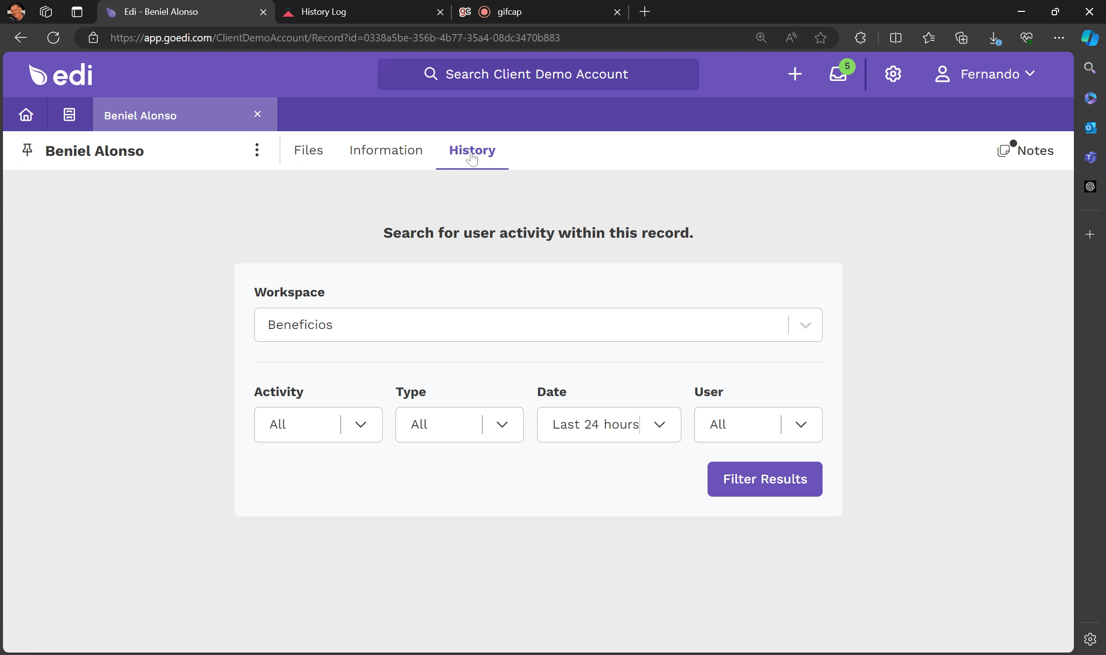 The History Log allows you to see every action performed at the record ...