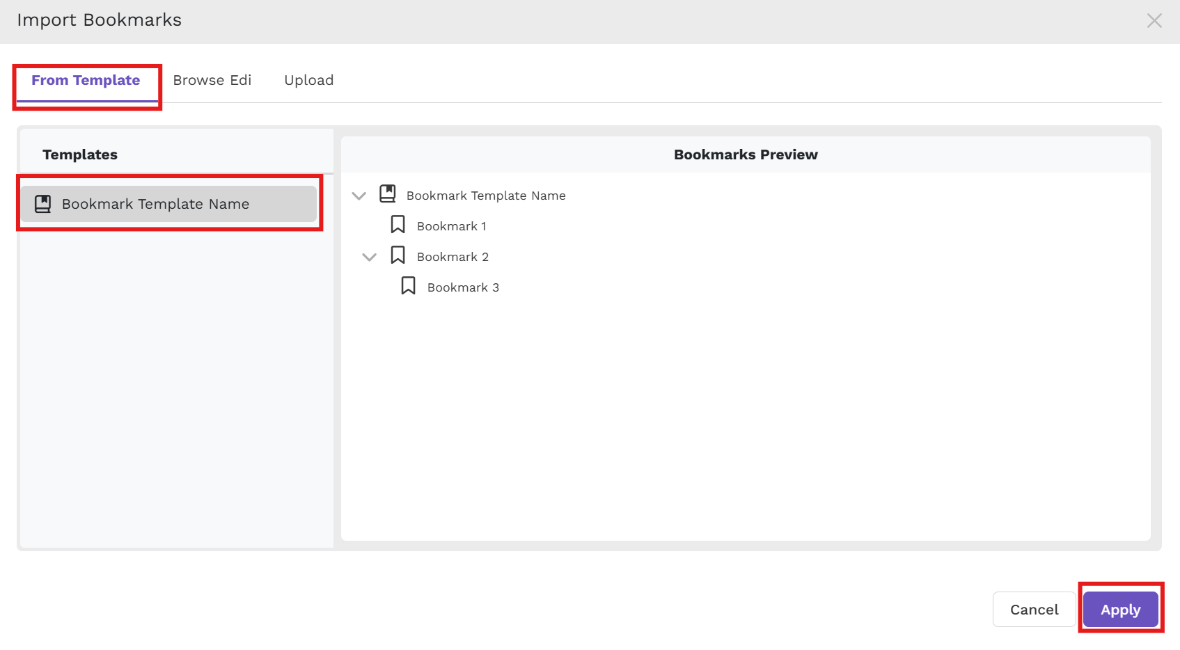 How to import a bookmark template? – Edi